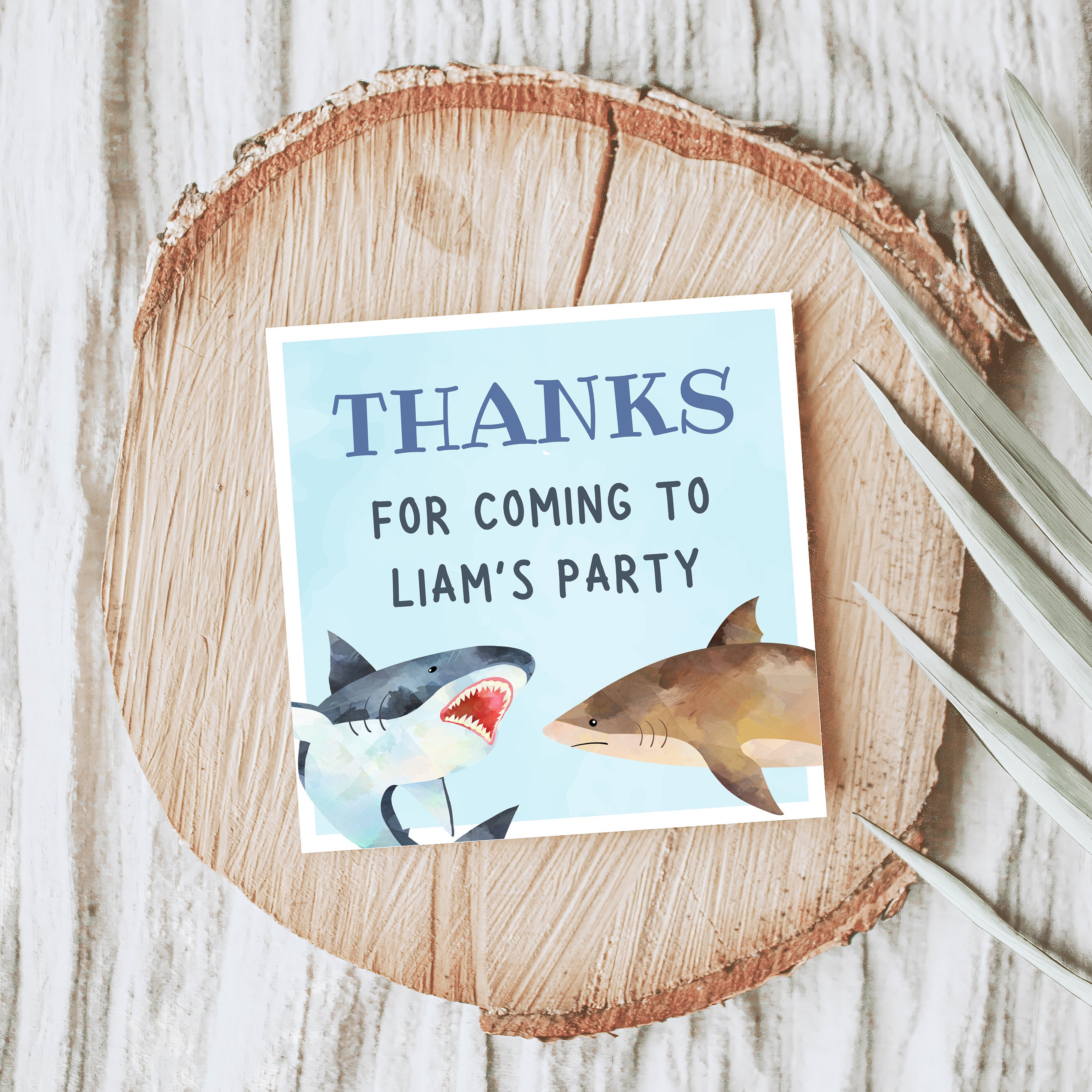 Shark Birthday Thank You Tag | Shark Party Favor Tag 2x2" | Editable ...