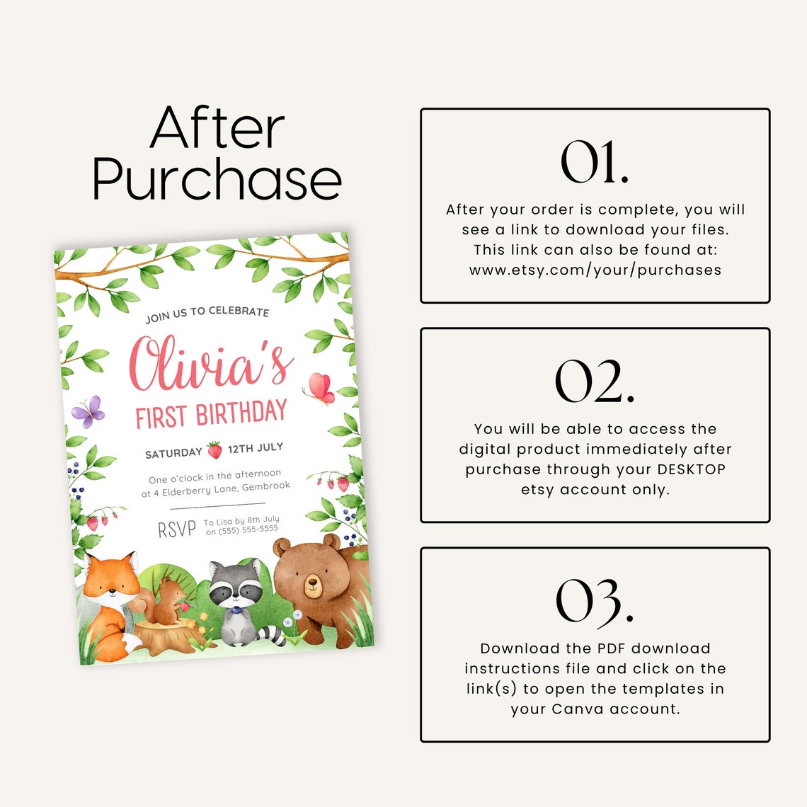 Woodland Animal Birthday Invite | Forest Animals Party Invitation ...