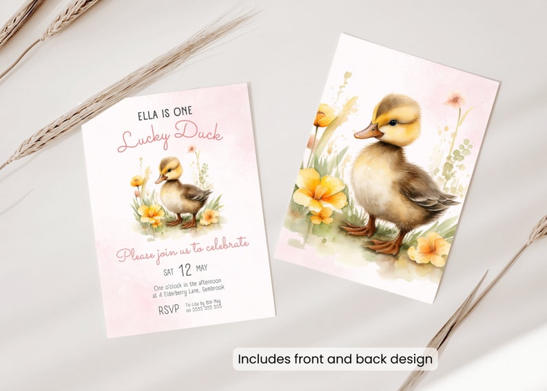 One Lucky Duck First Birthday Invite | Duck Themed Birthday Invitation ...