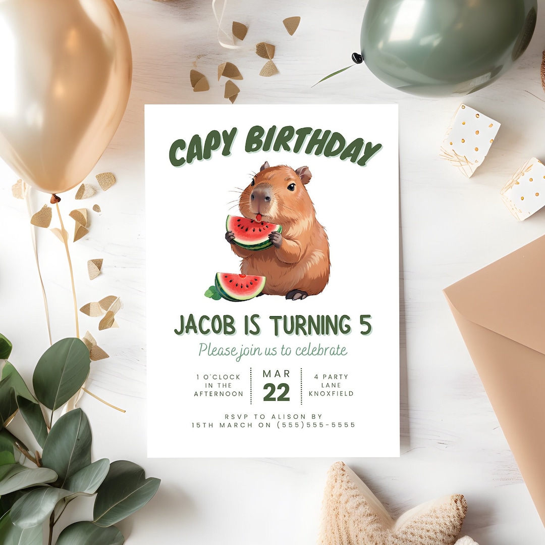 Capybara Birthday Invitation | Printable Editable Invite | Capy ...