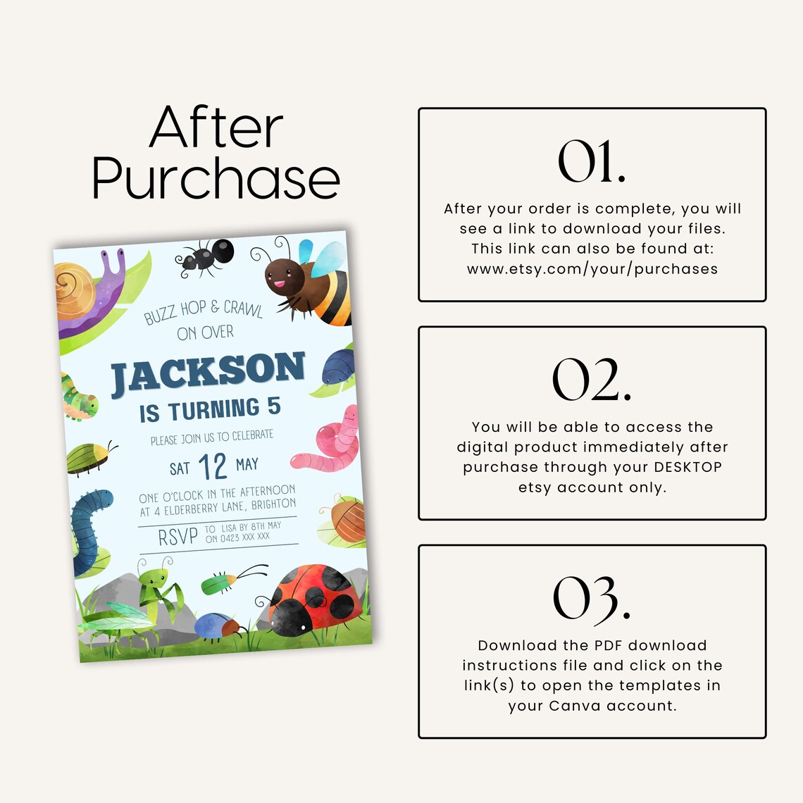 Nature Birthday Invite | Instant Download | Creepy Crawlers | Editable ...