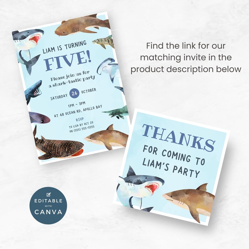 Shark Birthday Thank You Tag | Shark Party Favor Tag 2x2" | Editable ...