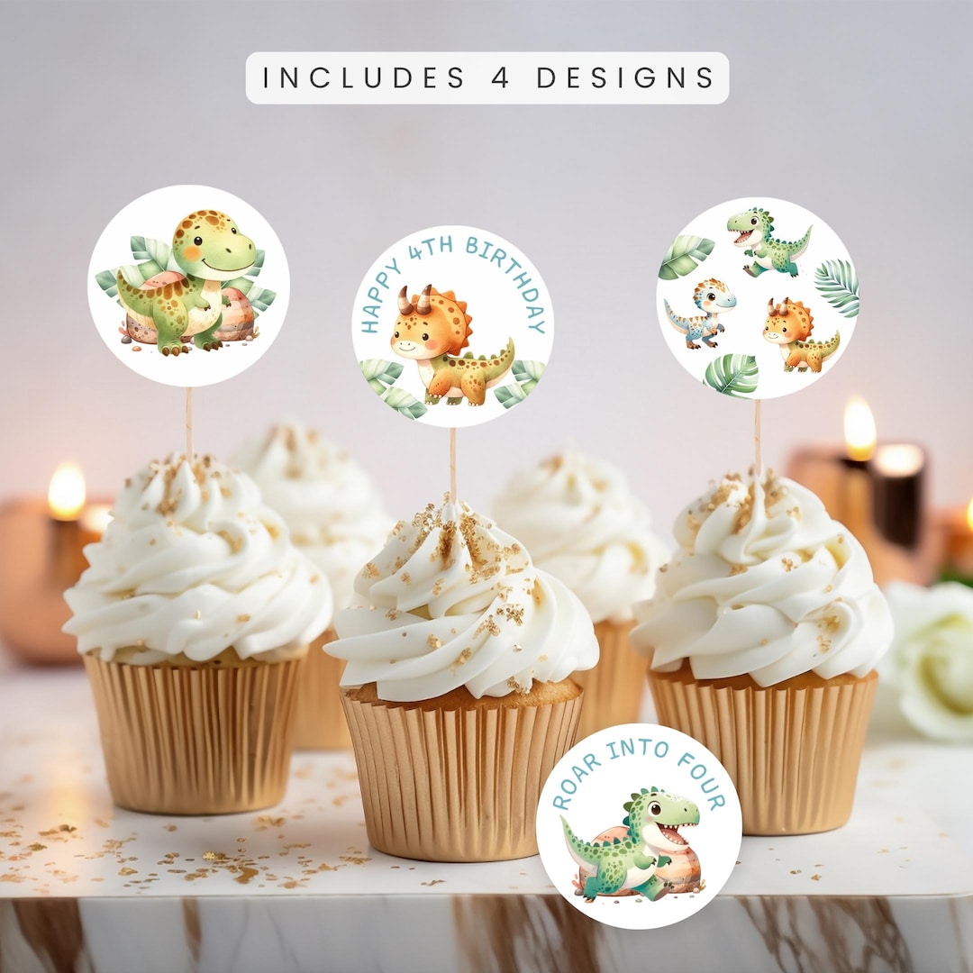 Dinosaur Cupcake Toppers Printable, Instant Download Birthday Party ...