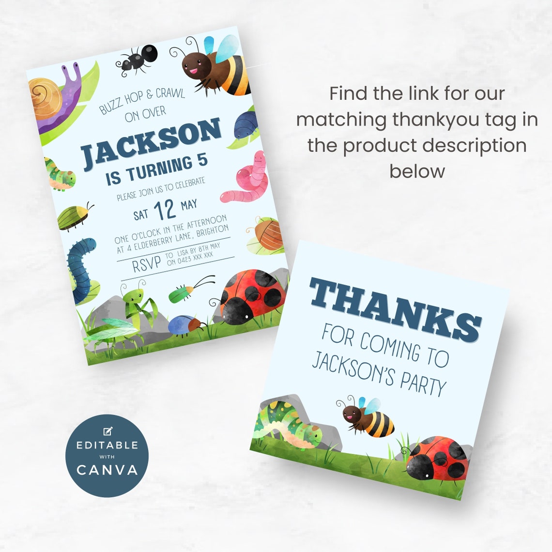 Nature Birthday Invite | Instant Download | Creepy Crawlers | Editable ...