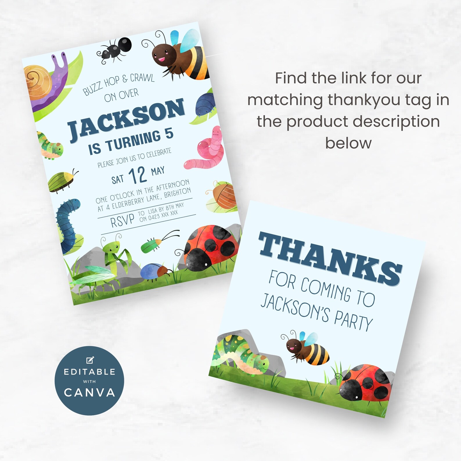 Nature Birthday Invite | Instant Download | Creepy Crawlers | Editable ...