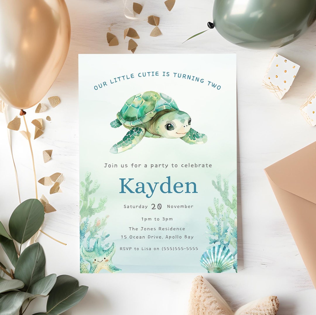 Turtle Birthday Invitation Digital | Editable Under the Sea Invitation ...