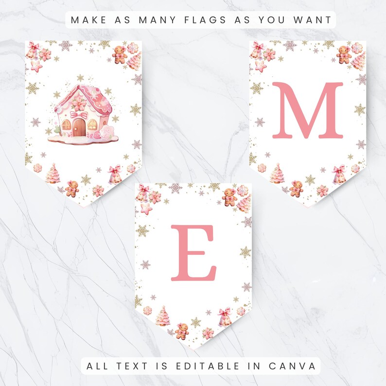 Pink Gingerbread Banner | Printable Christmas Banner | Gingerbread ...