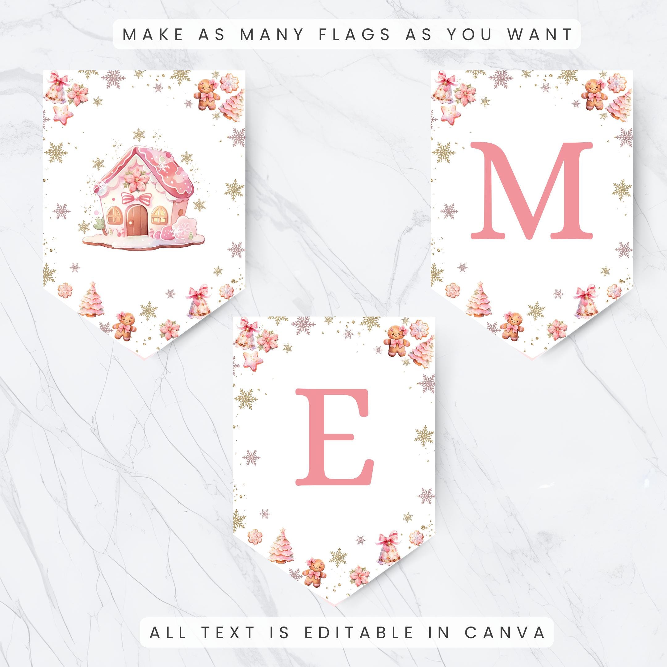 Pink Gingerbread Banner Printable Christmas Banner Gingerbread Bunting ...