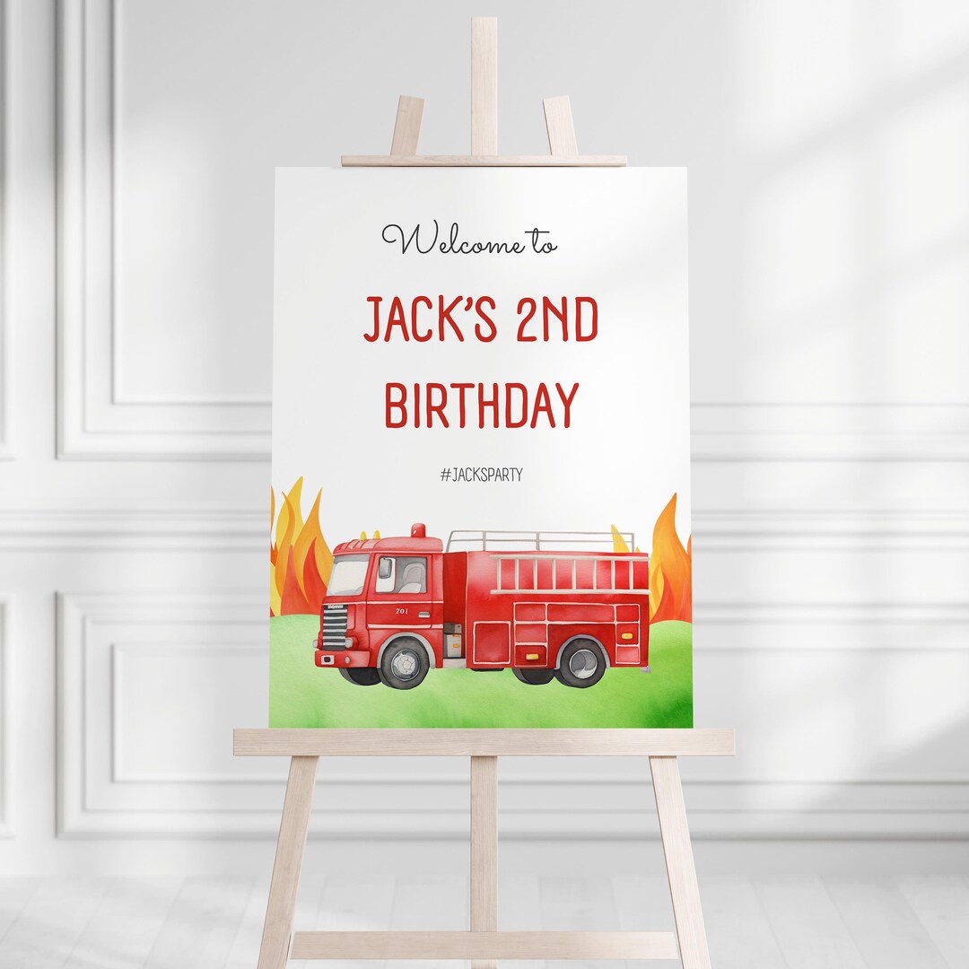 Fire Truck Welcome Sign | Editable Fire Truck Party Sign | Firefighter ...