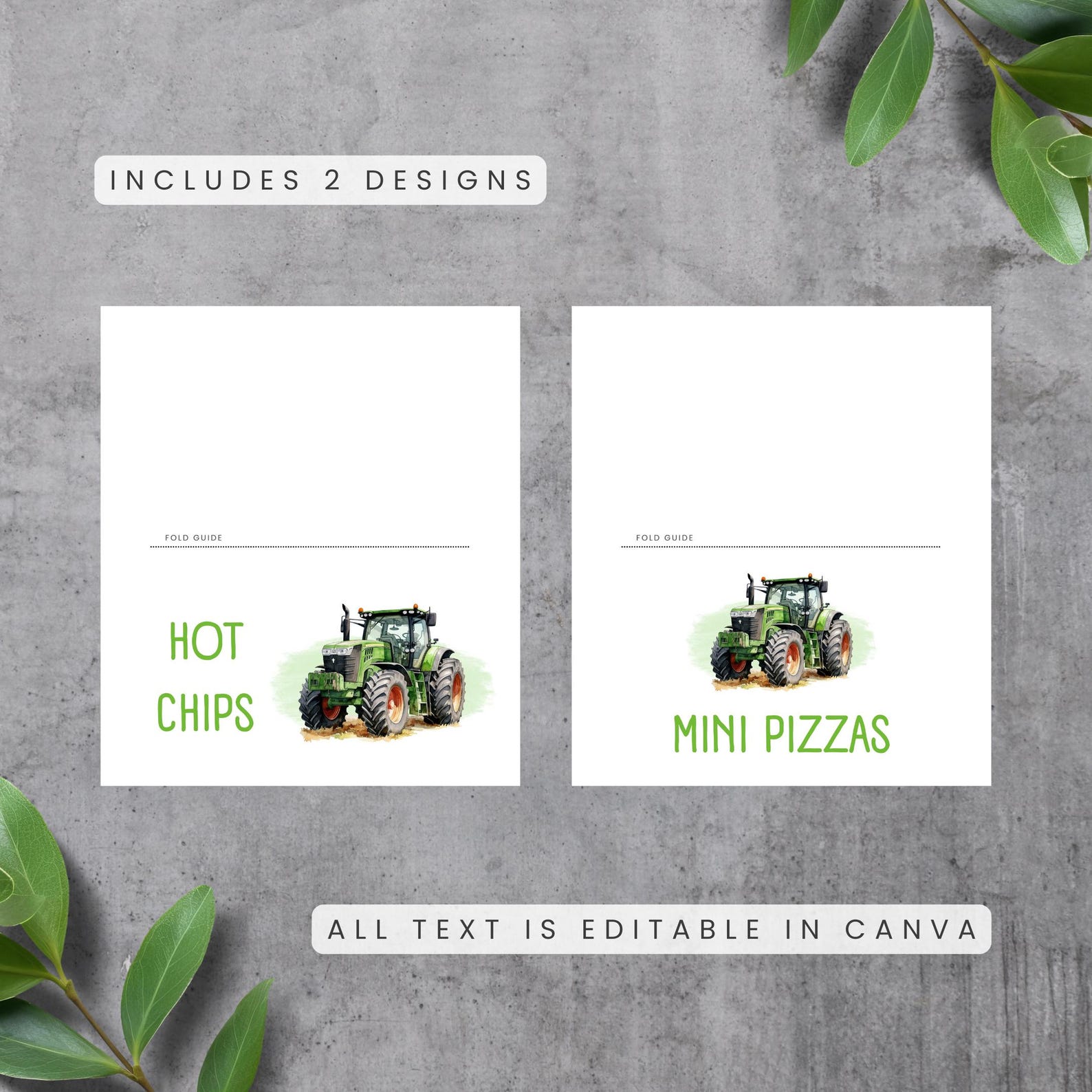 Green Tractor Buffet Card 3.5x2" | Editable Food Label | Boy Farm ...
