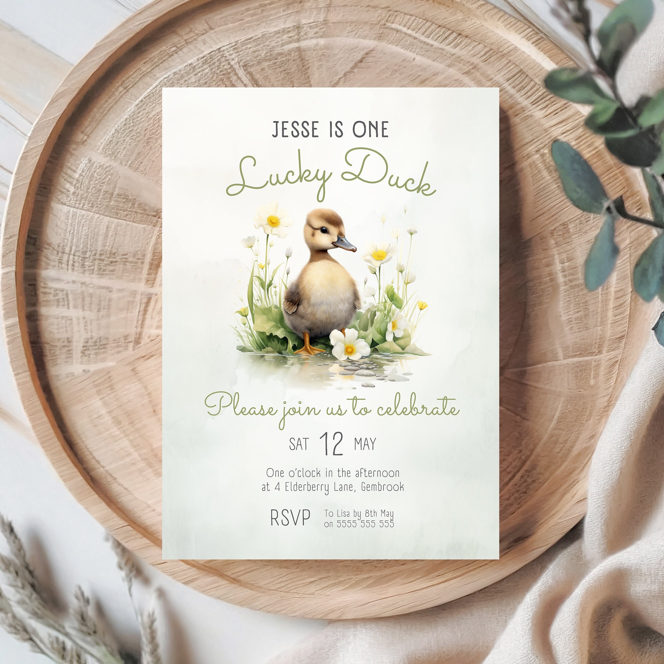 One Lucky Duck First Birthday Invite Duck Themed Birthday Invitation ...