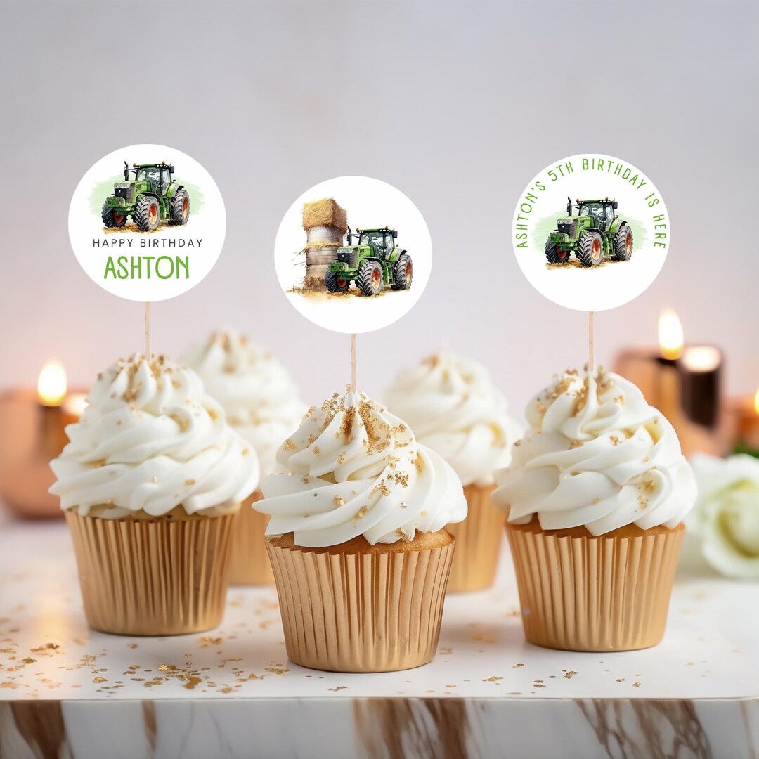 Green Tractor Cupcake Toppers | Farm Birthday | Tractor Party | Farm ...