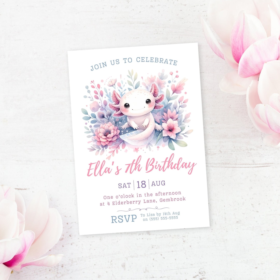 Invitación de cumpleaños de Axolotl, Invitación de cumpleaños digital ...