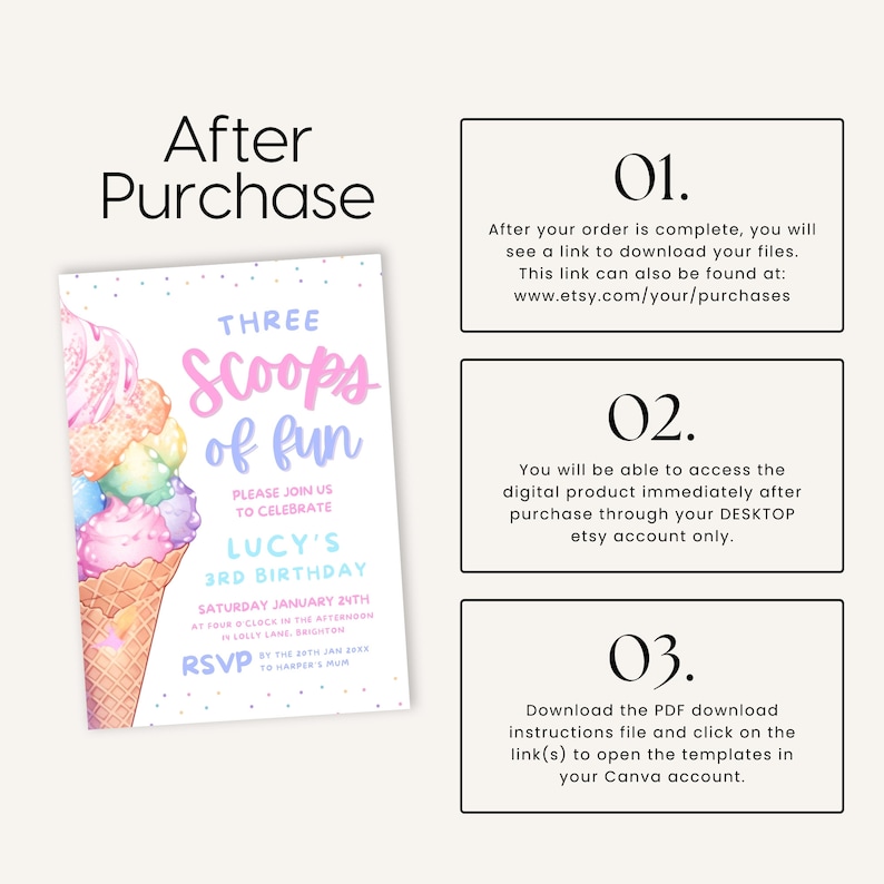 Three Scoops of Fun Birthday Invitation| Ice Cream Birthday Invite ...