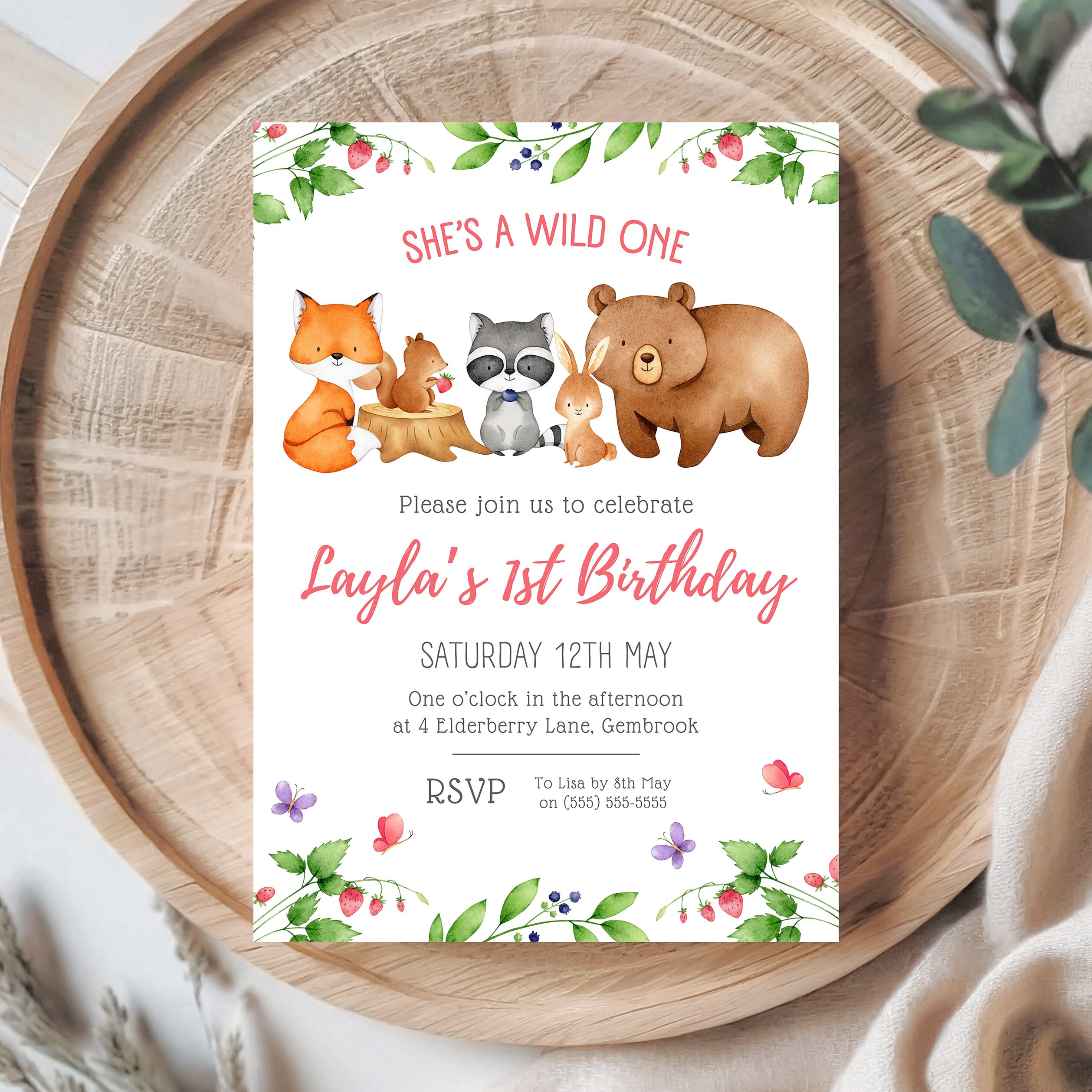 1st Birthday Forest Animals Party | Wild One Woodland Animal Birthday ...