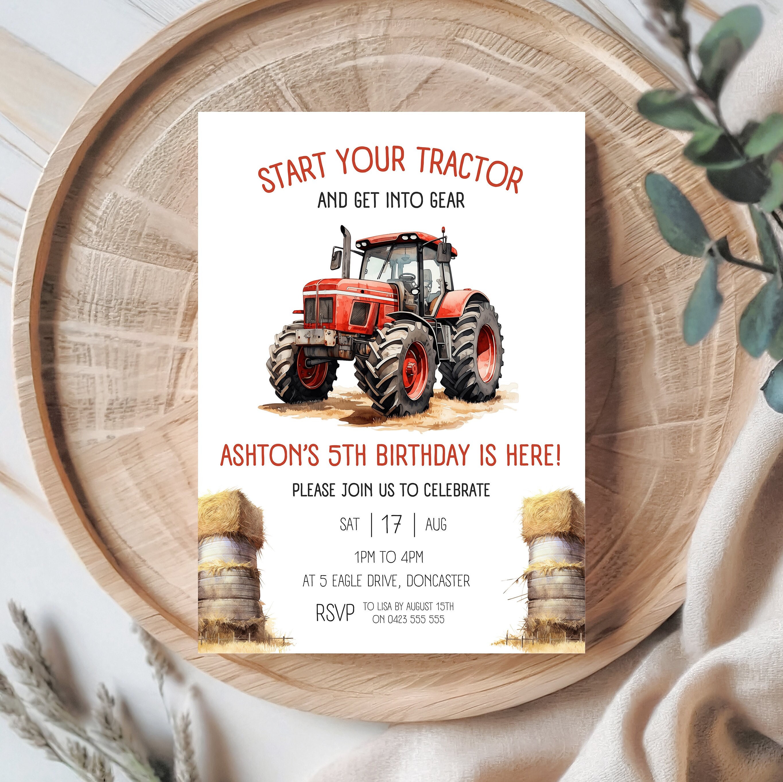 Red Tractor Birthday Invite | Farm Birthday Invitation Download ...