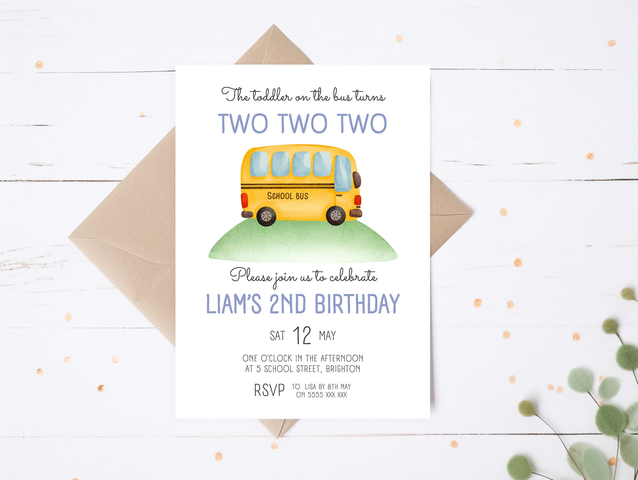 School Bus Birthday Party Invite Instant Download Yellow Bus Invitation ...