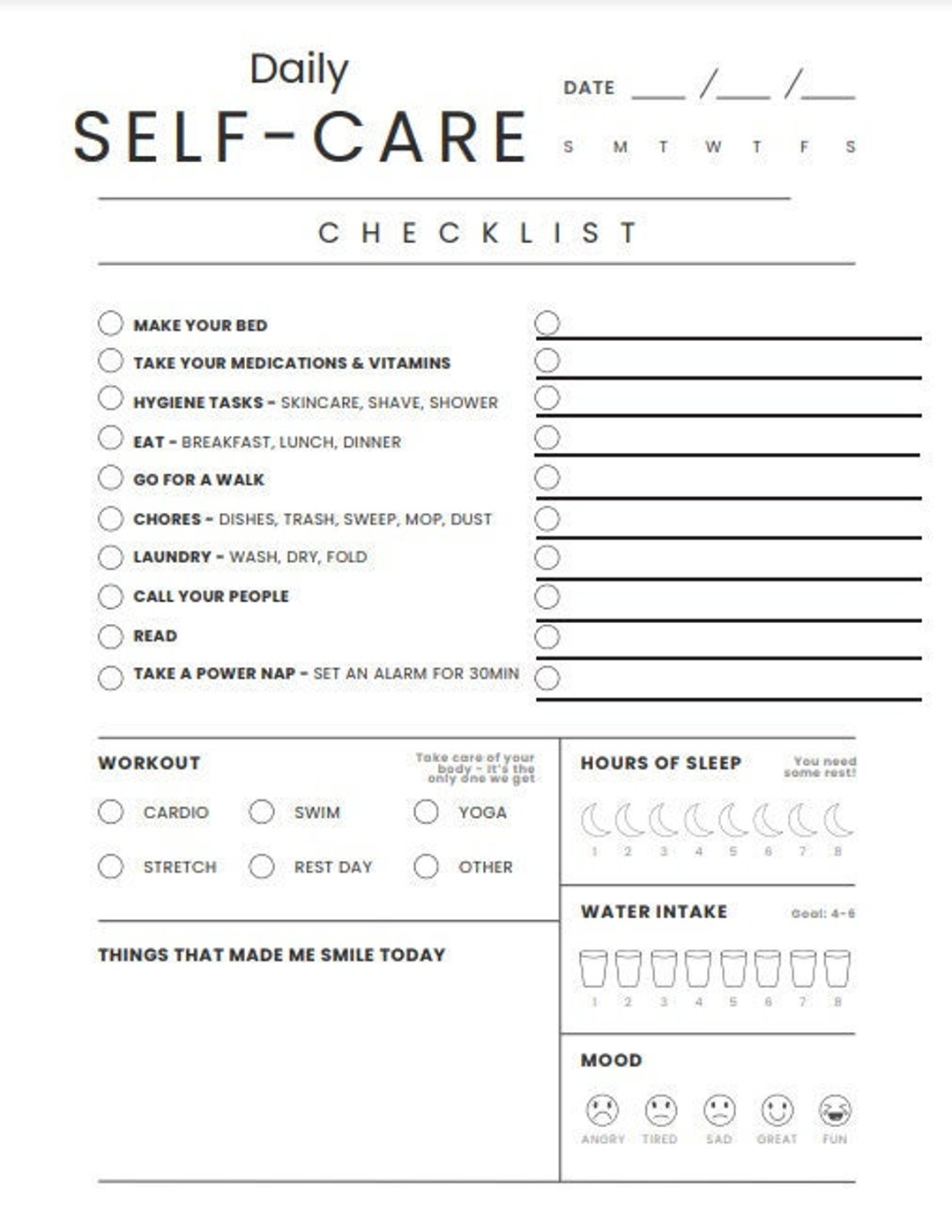Self Care Checklist Digital Self Care Accountability Checklist - Etsy