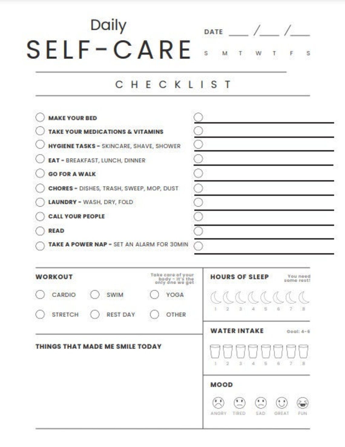 Self Care Checklist Digital Self Care Accountability Checklist - Etsy