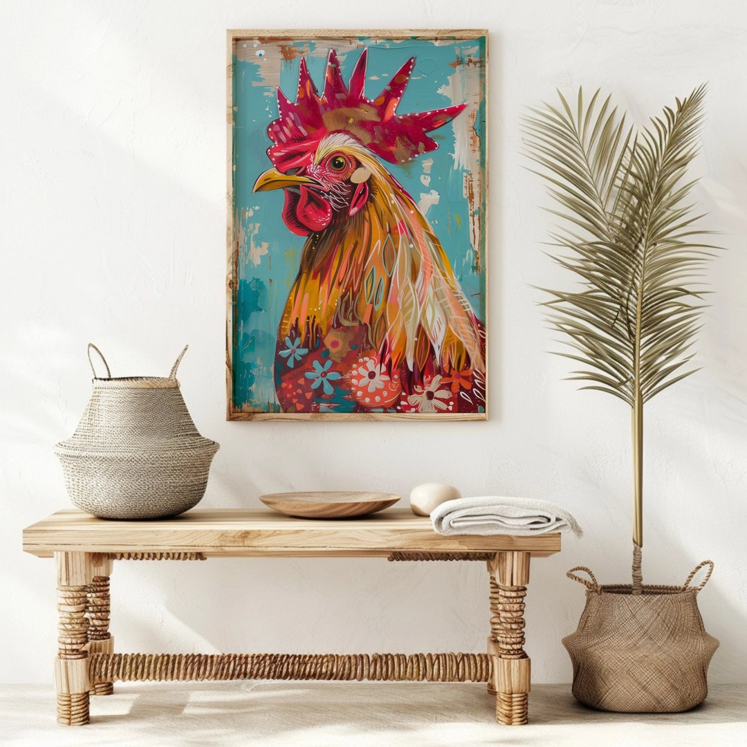 Boho Rooster, Chicken, Colorful, Printable Digital Download Wall Art - Etsy
