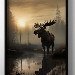 Moose in Lake at Dawn, Printable, Digital Image - Etsy