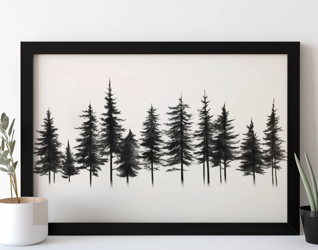 Minimalist Line of Pine Trees, Printable, Digital Wall Art - Etsy