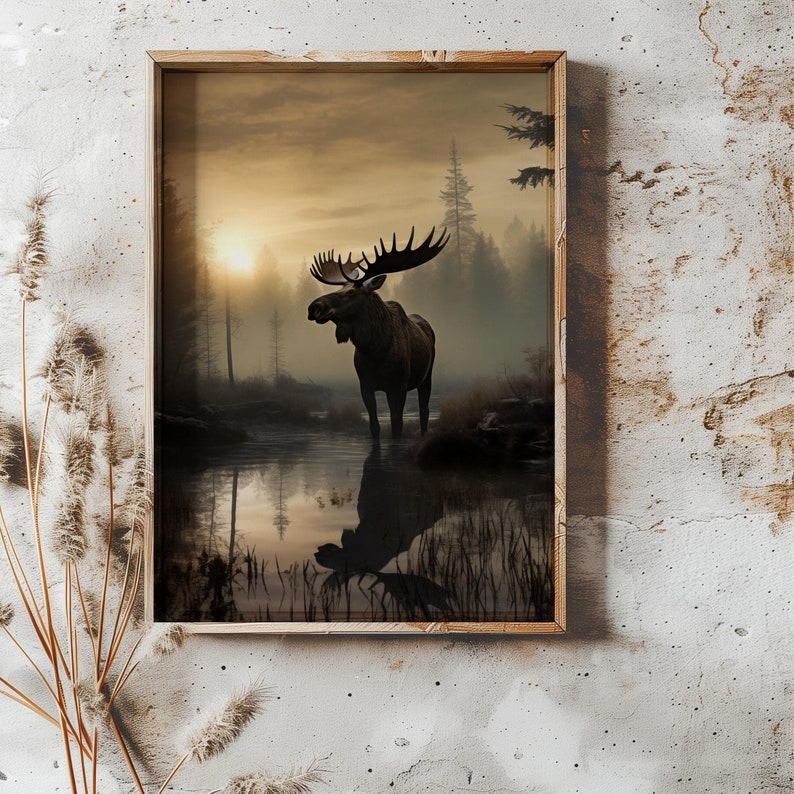 Moose in Lake at Dawn, Printable, Digital Image - Etsy