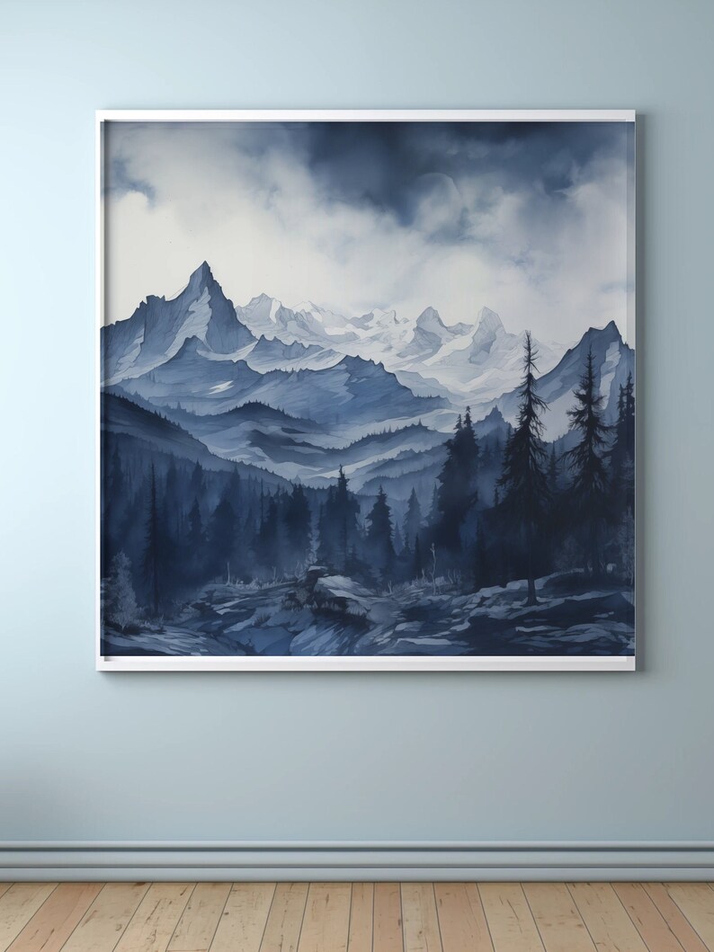 Rugged Mountain Ink Digital Print, Dark and Moody Mountain Scene - Etsy