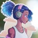 Cute Anime Pink Lo-fi Girl Relaxing Neon Hair Listing to Music With ...