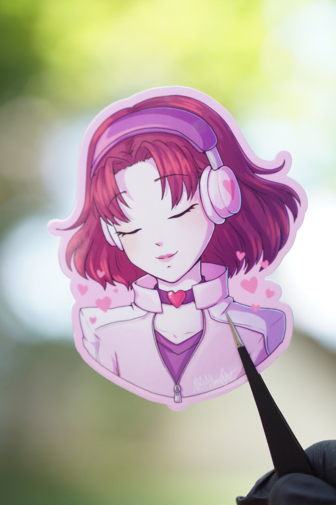 Cute Anime Pink Lo-fi Girl Relaxing Neon Hair Listing to Music With ...