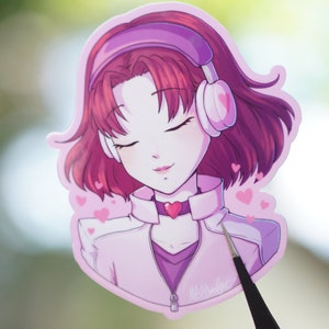 Cute Anime Pink Lo-fi Girl Relaxing Neon Hair Listing to Music With ...