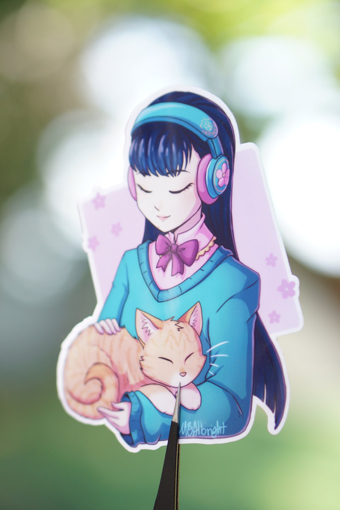 Cute Lofi Girl Relaxing With Cat Listing to Music With Headphones ...