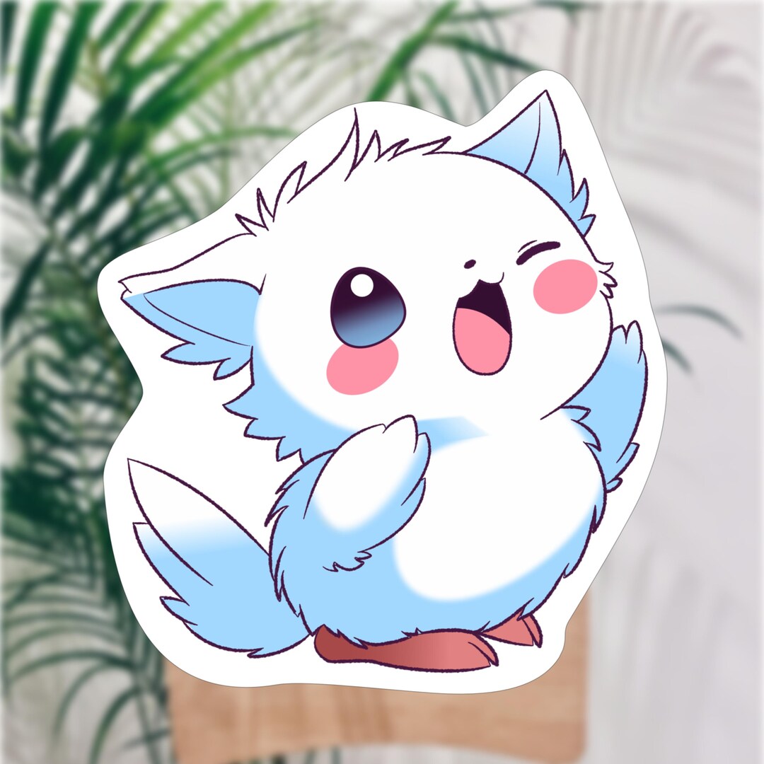 Kawaii Catbird Buddy Sticker - Cute Vinyl Animal Decal, Cartoon Cat and ...