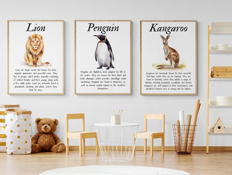 30 Educational Posters, Wild Animal Drawing, Watercolor Drawing ...