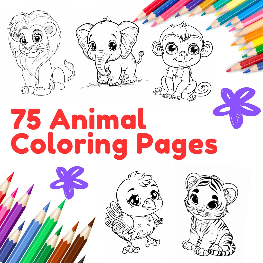 Easy Animal Coloring Pages, Kids & Toddler Coloring Pages, 40 High ...