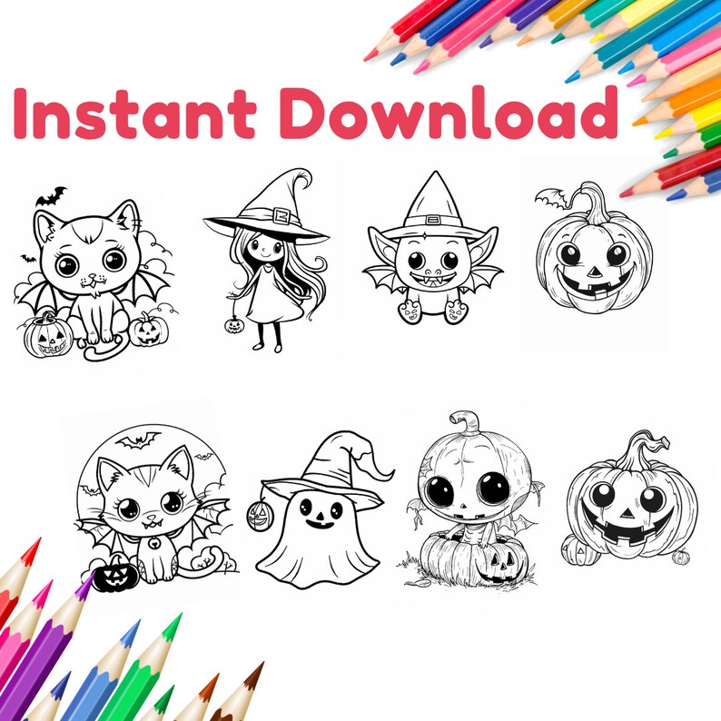 40 Easy Halloween Coloring Pages: Printable A4/letter Size (PDF) - Etsy