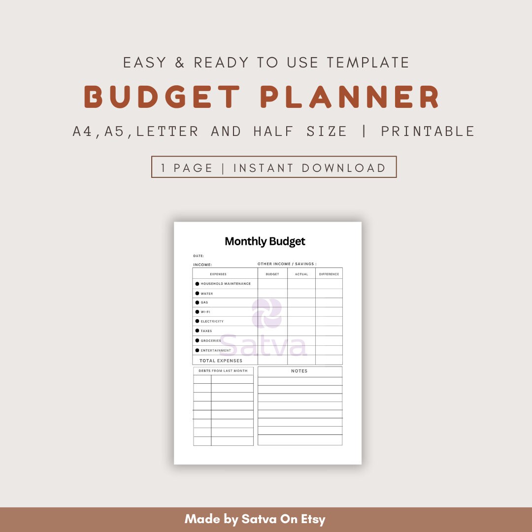 Monthly Budget Planner Printable: A4, A5, Letter Sizes (digital ...