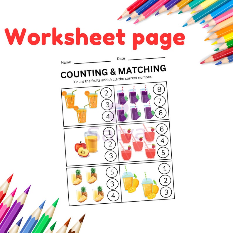 Counting and Matching Activity: 25 Summer Worksheets (digital Download ...
