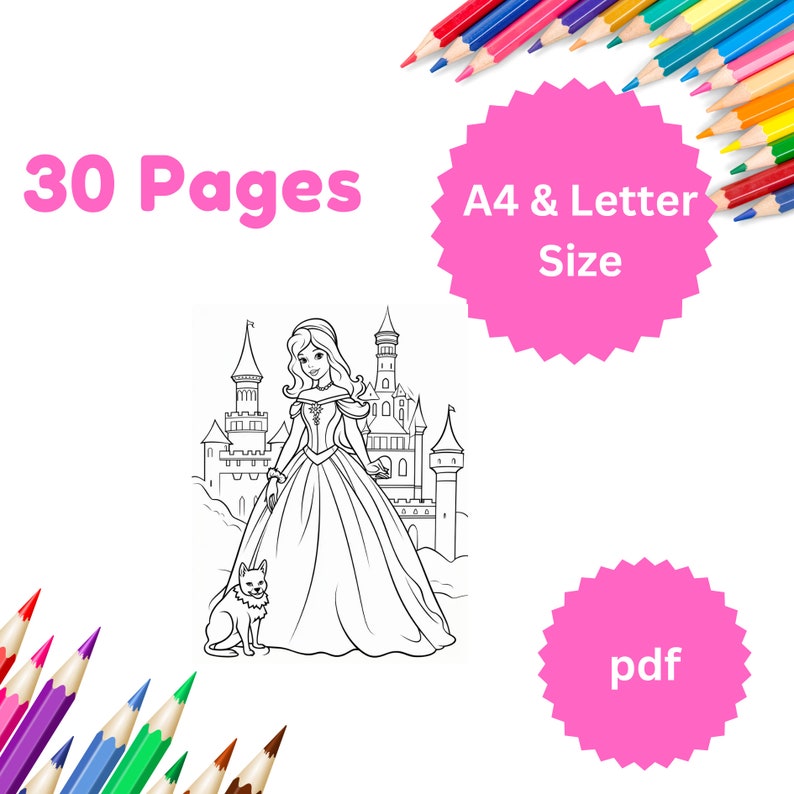 Easy Cute Princess Coloring Pages for Kids, 30 High Quality Coloring ...