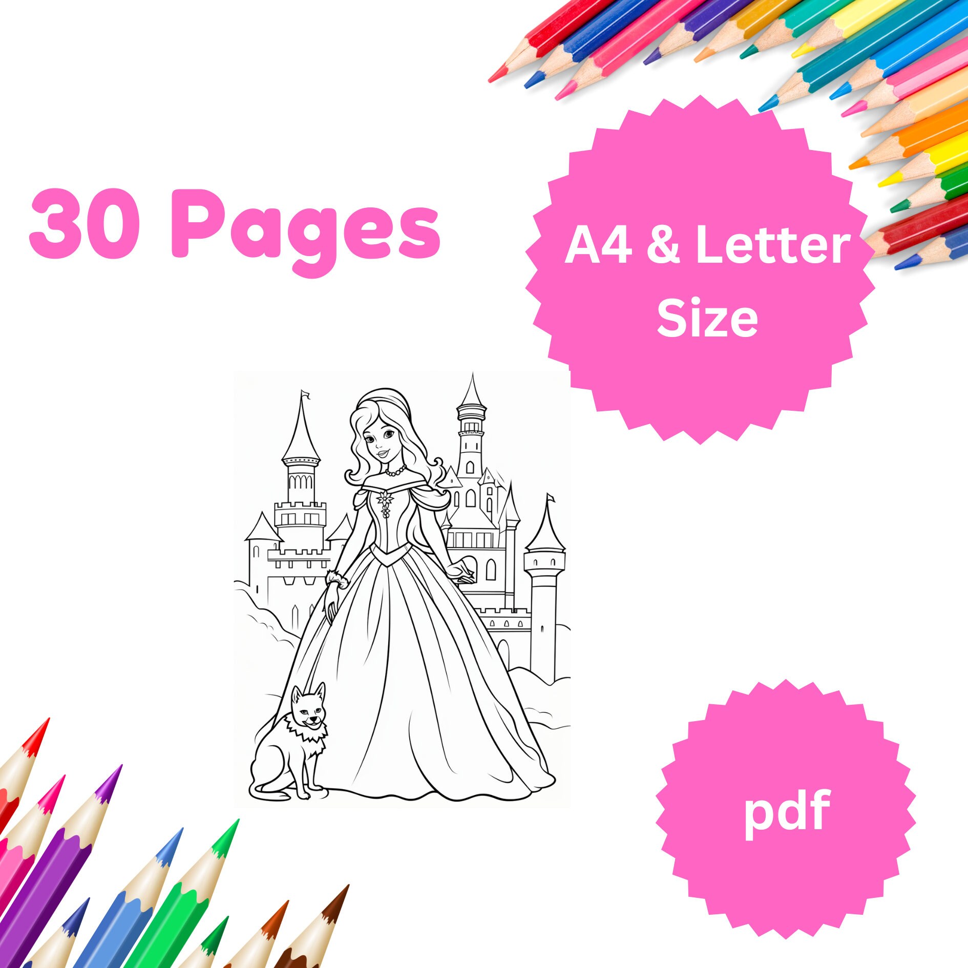 Easy Cute Princess Coloring Pages for Kids, 30 High Quality Coloring ...