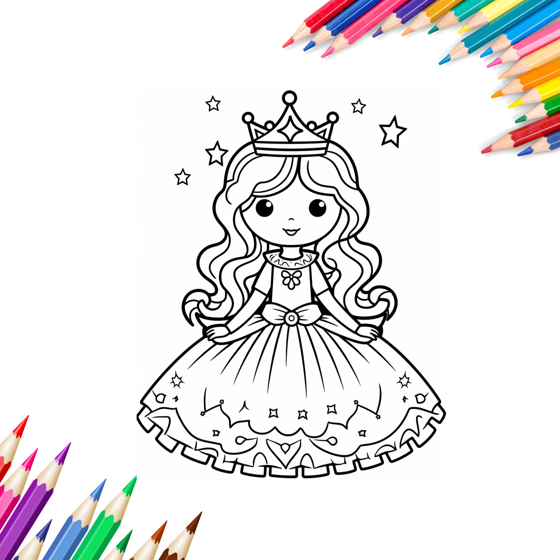 40 Kawaii Princess Coloring Pages for Kids - Etsy