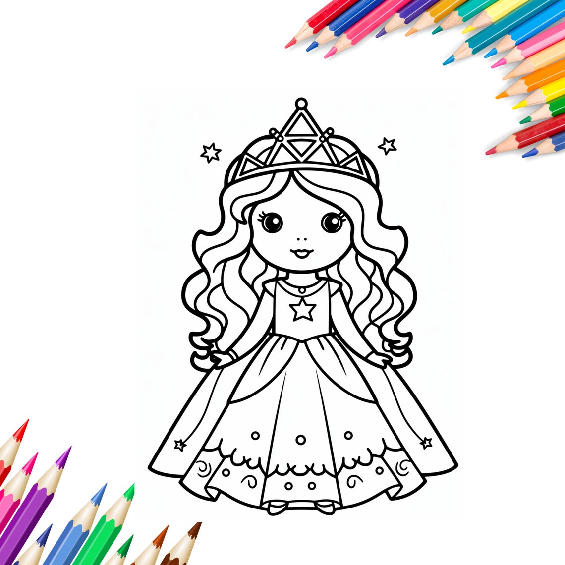 40 Kawaii Princess Coloring Pages for Kids - Etsy
