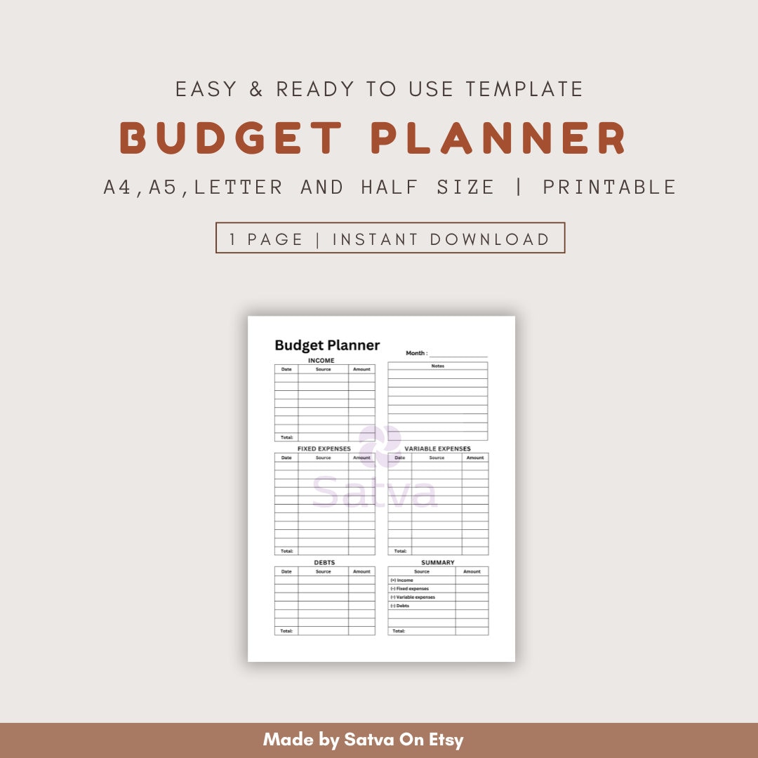Monthly Budget Planner Printable Bundle: A4, A5, US Letter Sizes ...