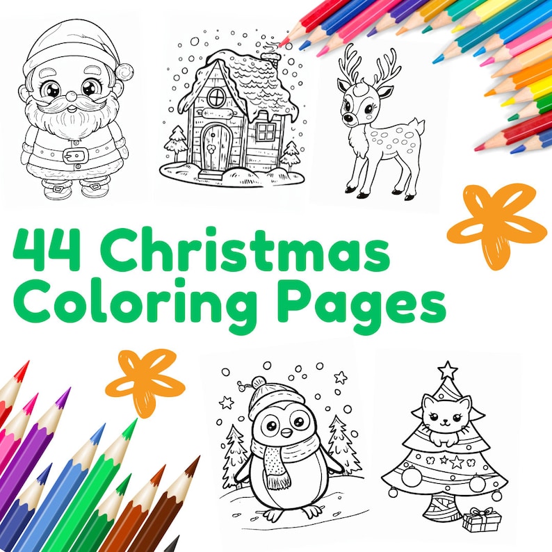 44 Christmas Coloring Pages: Santa, Reindeer (printable) - Etsy