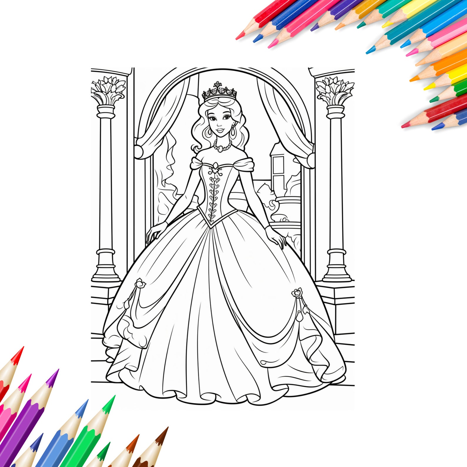 Easy Cute Princess Coloring Pages for Kids, 30 High Quality Coloring ...