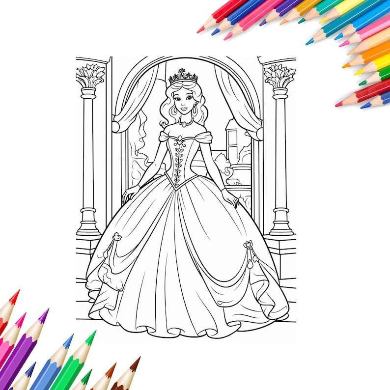 Easy Cute Princess Coloring Pages for Kids, 30 High Quality Coloring ...