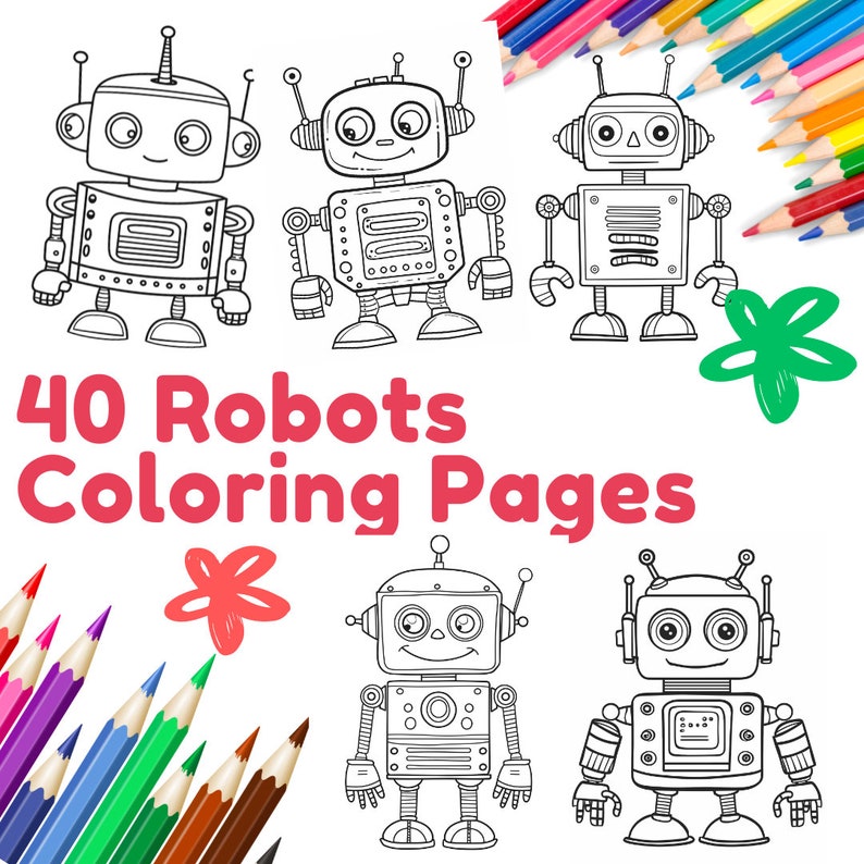 40 Robot Coloring Pages for Kids (a4/letter Size) (printable) - Etsy
