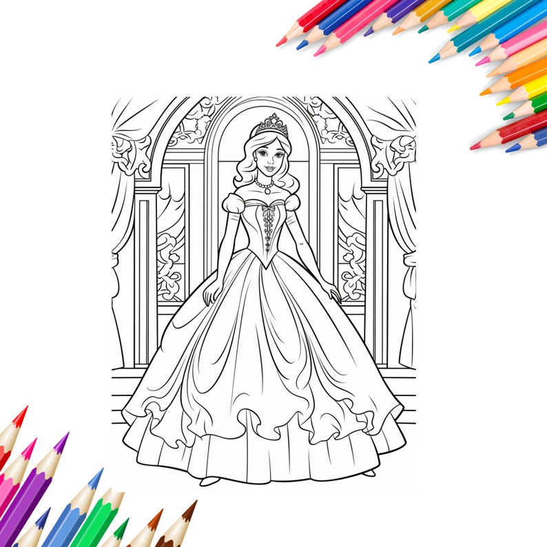 Easy Cute Princess Coloring Pages for Kids, 30 High Quality Coloring ...