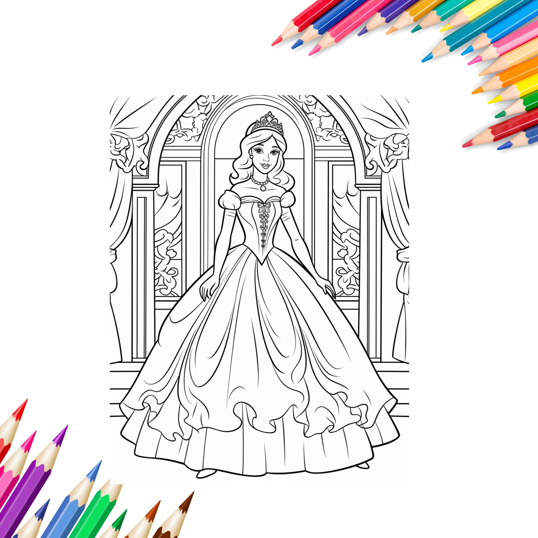 Easy Cute Princess Coloring Pages for Kids, 30 High Quality Coloring ...
