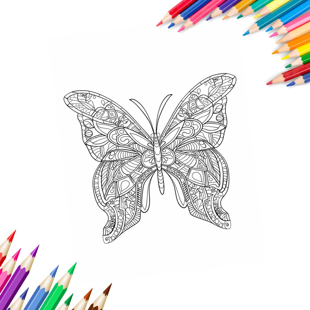 Mandala Butterfly Coloring Pages: Adult Coloring Books (printable ...
